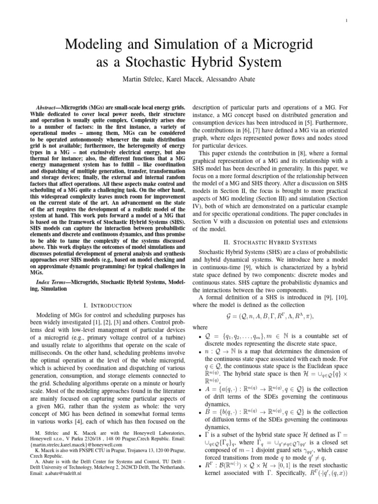 Modeling and Simulation of A Microgrid As Stochastic Hybrid System | PDF