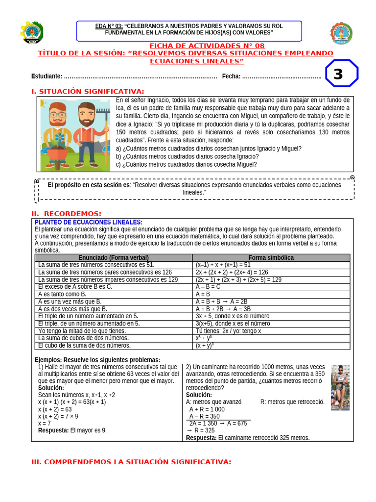 Ficha 8 - 3ero - Eda3 | PDF | Ecuaciones | Matemáticas