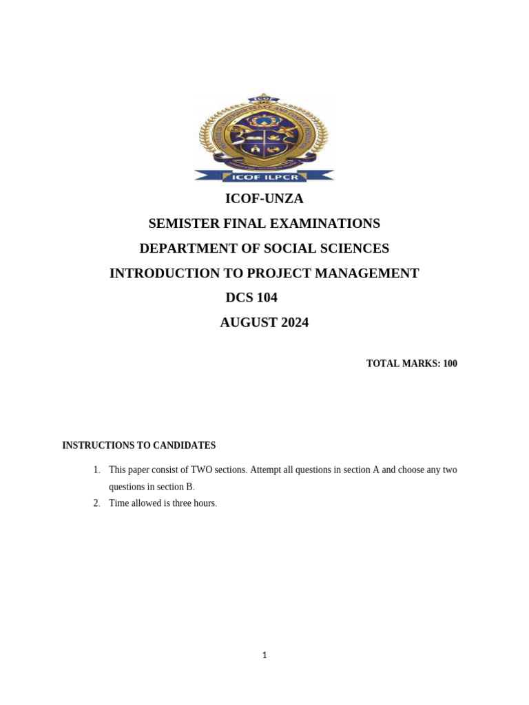INTRODUCTION TO PROJECT MANAGEMENT-FINAL EXAMS | PDF