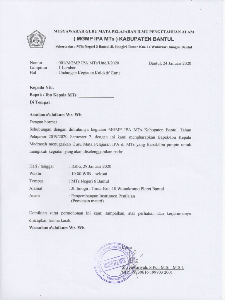 1aa. Undangan MGMP KKG 1 001 24 Jan 2020 | PDF