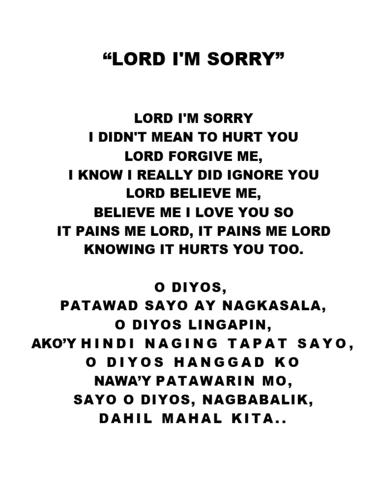 LORD IM SORRY Lyrics Tagalog | PDF