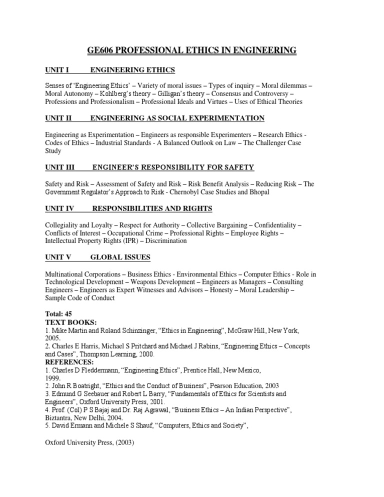 Ge606 Professional Ethics in Engineering | PDF