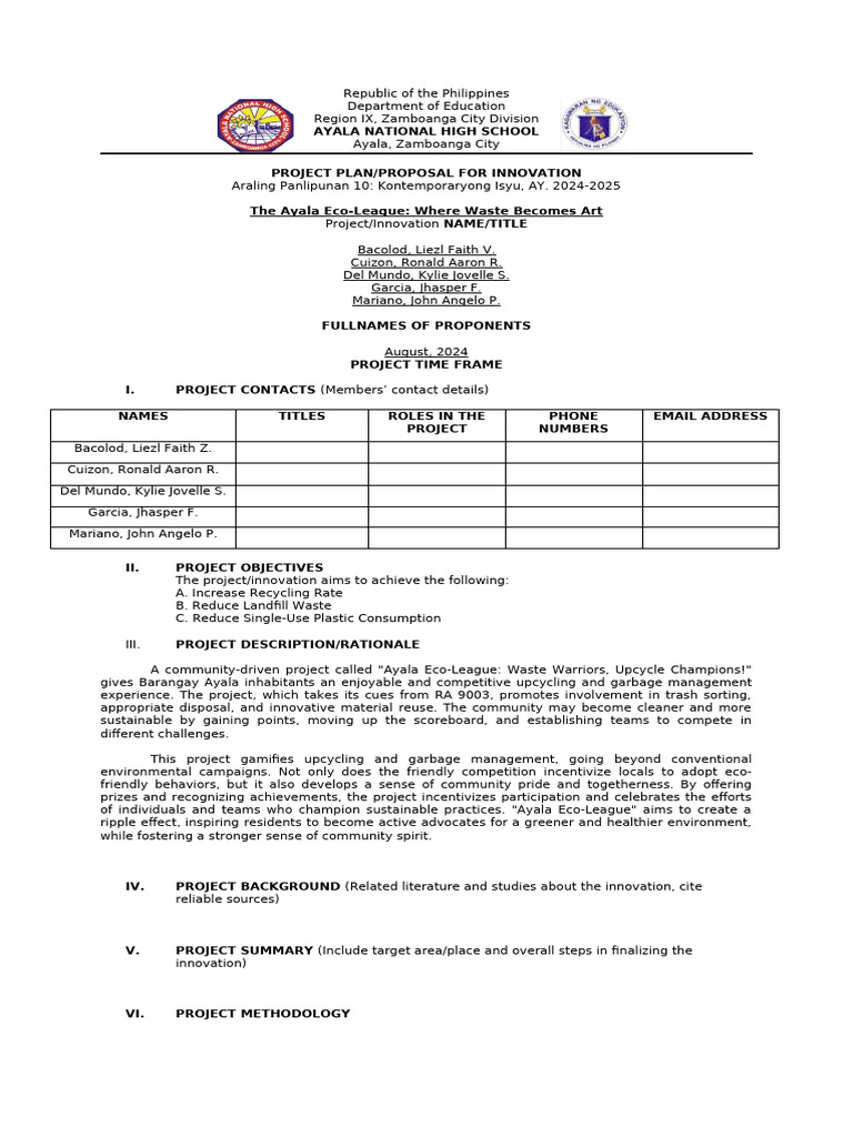 Project Plan Innovation Arpan 10 TEMPLATE | PDF