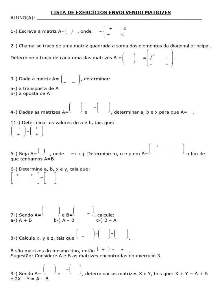 3 - Lista de Exercícios de Matrizes | PDF