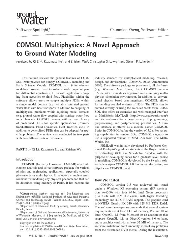 ground water modeling with comsol | PDF