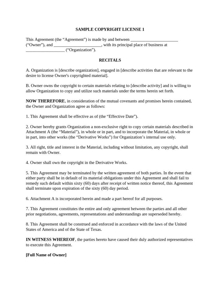 Copyright License Agreement Template 2 & 3 | PDF