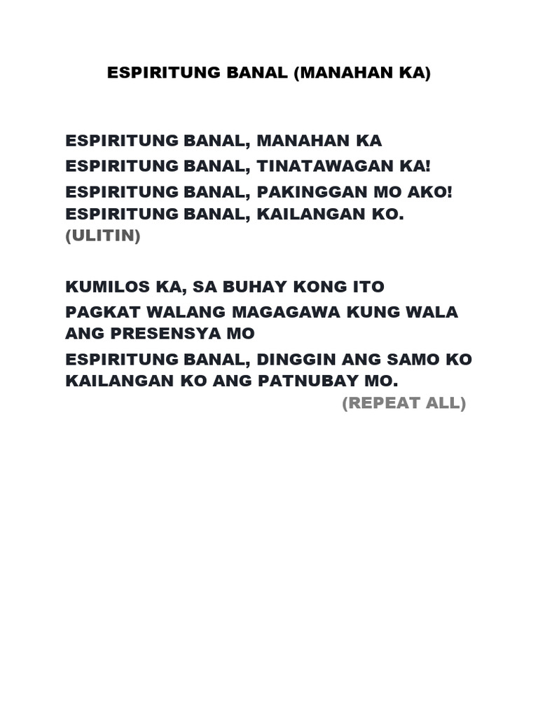 Espiritung Banal Manahan LYRICS | PDF