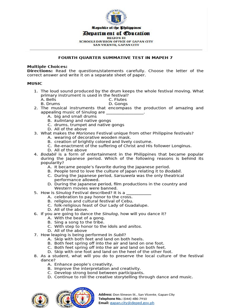 FOURTH Quarter Division Summative Test MAPEH7 Edited | PDF | Asthma ...