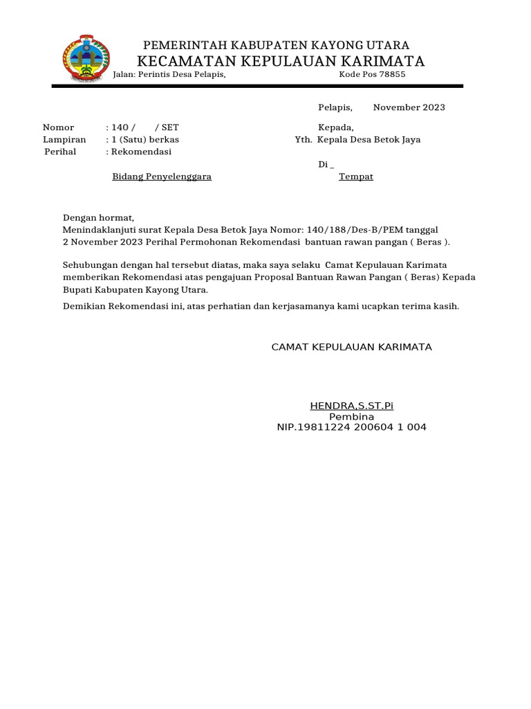 Rekomendasi Camat | PDF