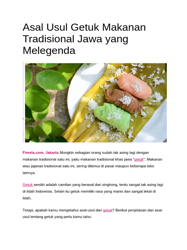 Asal Usul Getuk Makanan Tradisional Jawa Yang Melegenda | PDF