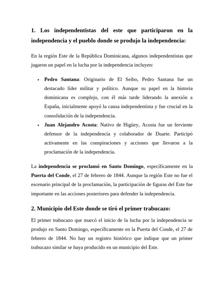 Los Independentistas Del Este Que Participaron en La Independencia y El ...