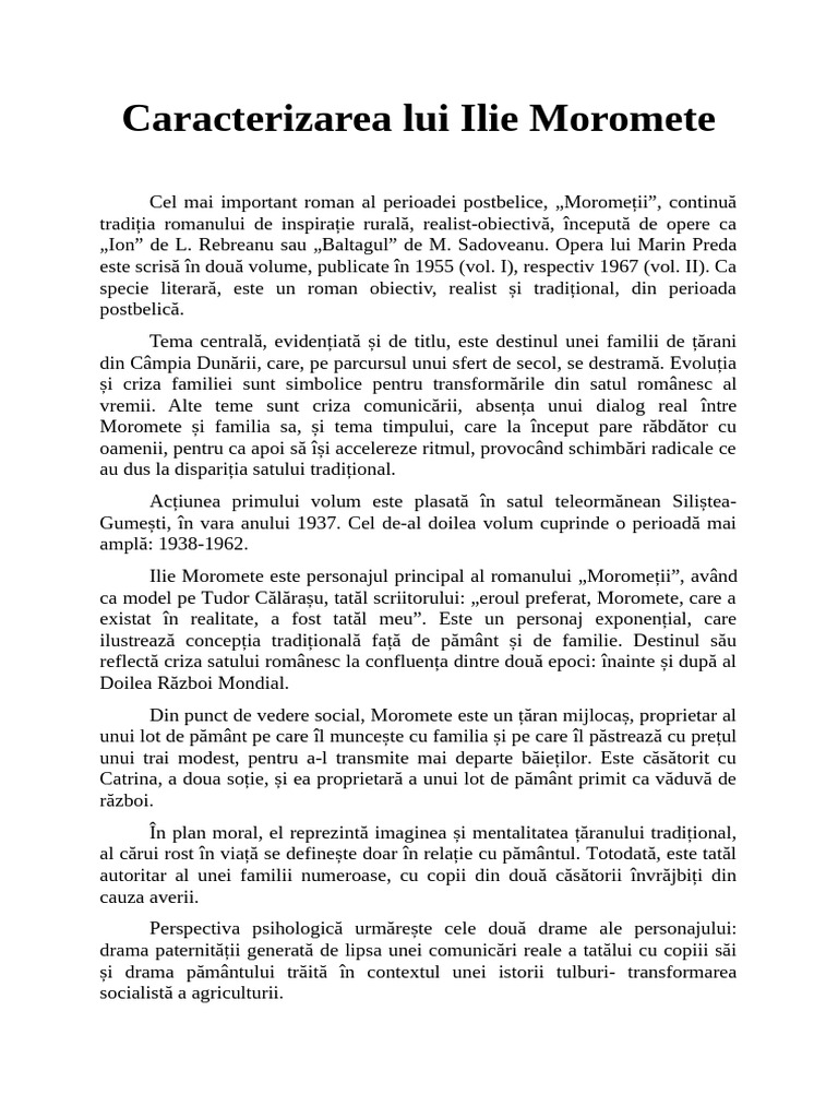 Caracterizare Ilie Moromete | PDF