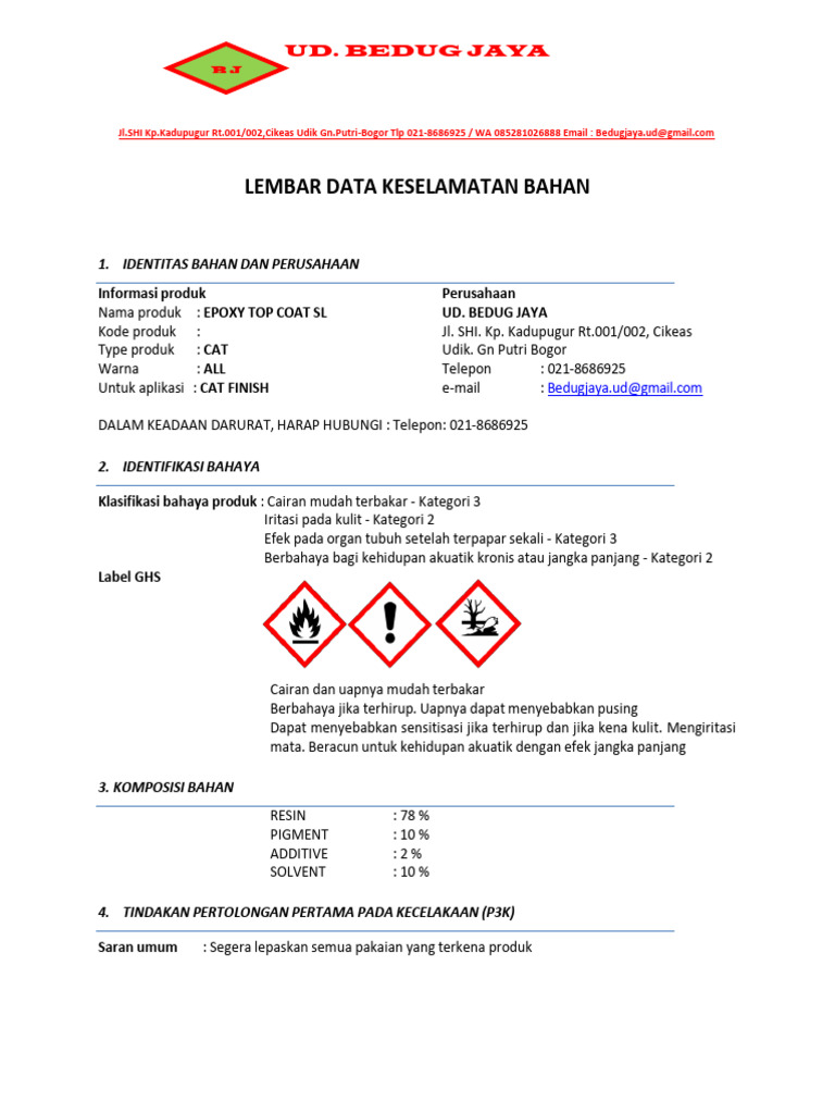 Msds Top Coat Ud Bedug Jaya | PDF