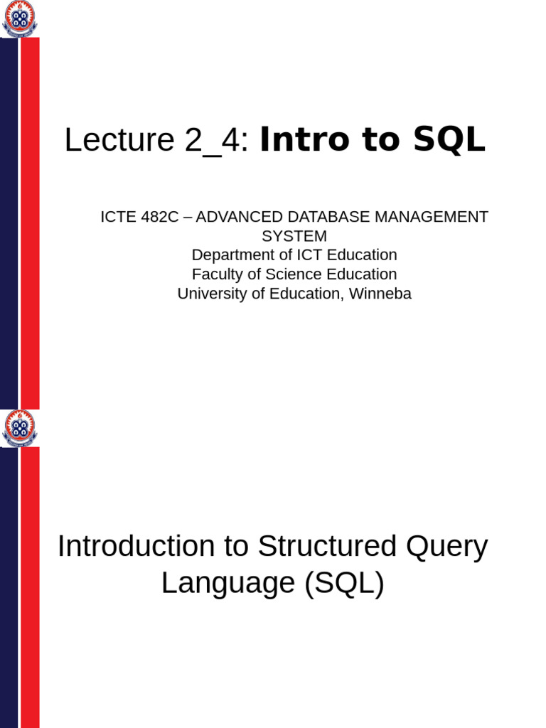 Lecture 2 4 ADBMS Intro To SQL | PDF Lecture 2 4 ADBMS Intro To SQL | PDF