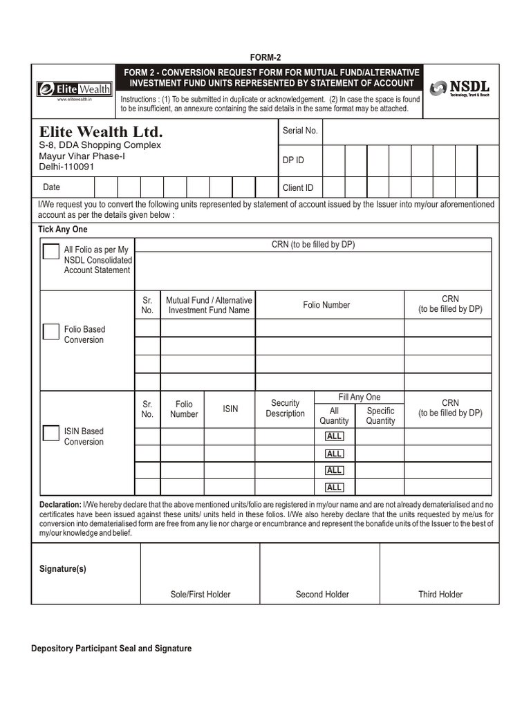 NSDL MF Conversion Form | PDF