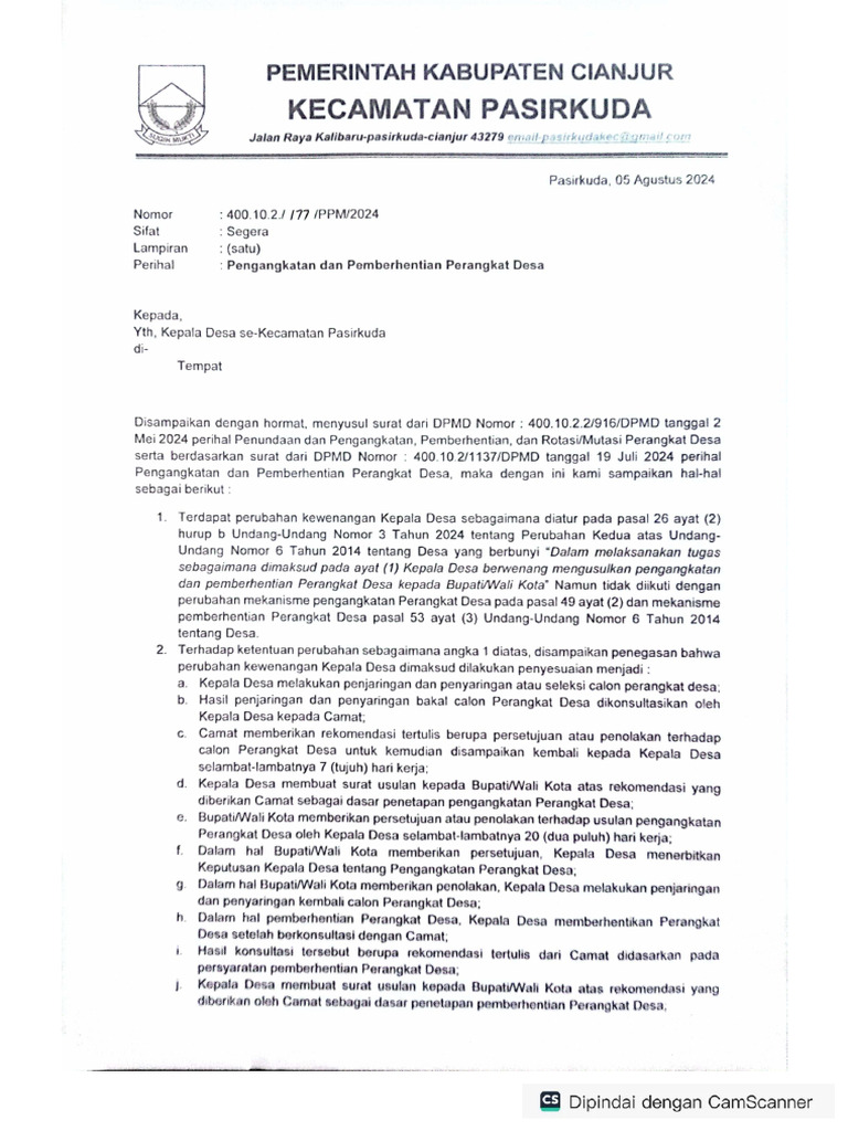 Pengangkatan & Pemberhentian Perangkat Desa | PDF