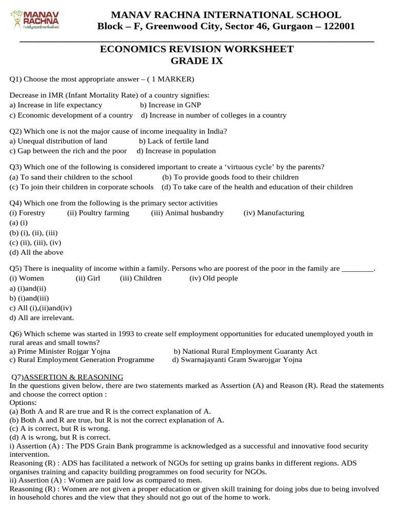 Economics-Pt4 Revision Worksheet | PDF