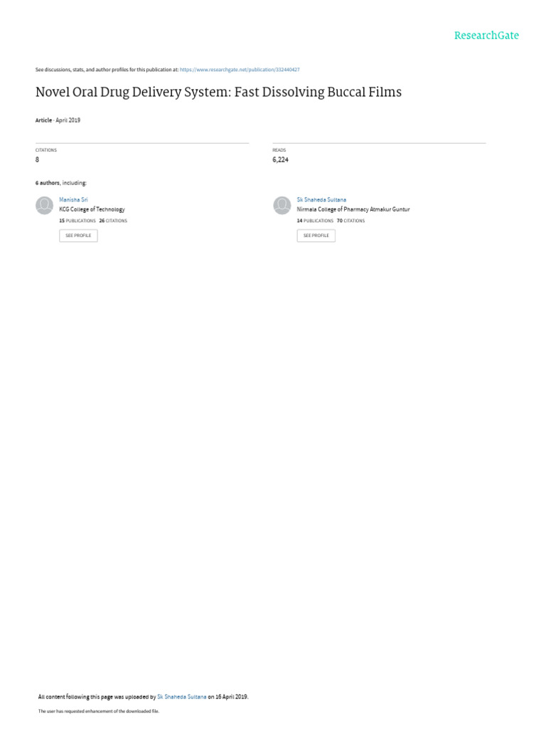Novel Oral Drug Delivery System Fast Dissolving Buccal Films Pdf