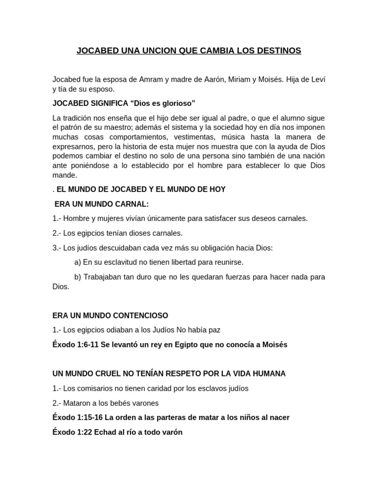 Jocabed Una Uncion Que Cambia Los Destinos | PDF
