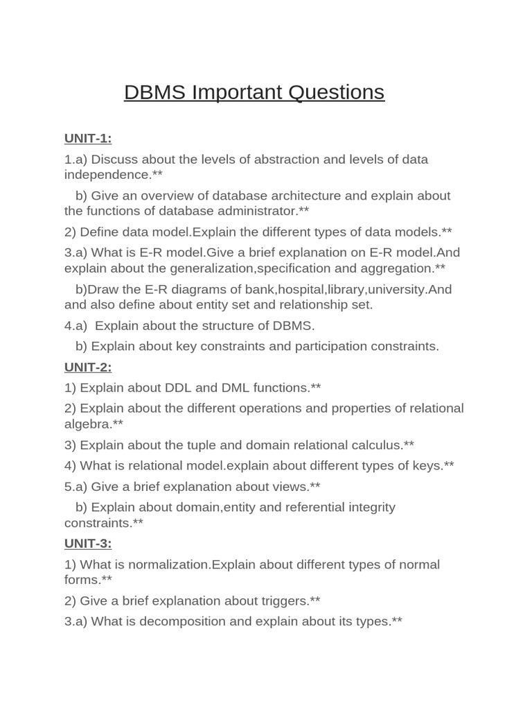 DBMS Important Questions | PDF