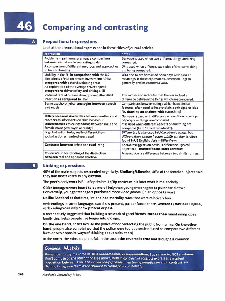 Comparing and Contrasting Academic Vocabulary | PDF