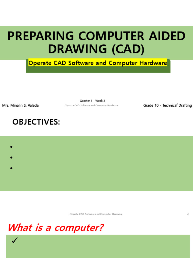 q1 Week 2 Technical Drafting PPT Operate Cad Software and Computer ...
