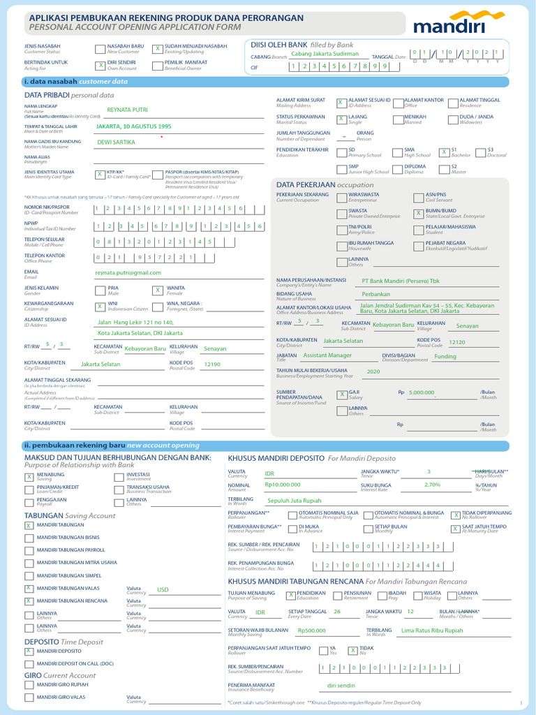 Contoh Pengisian Form APR Produk Dana Perorangan Baru - Nov 2021 | PDF