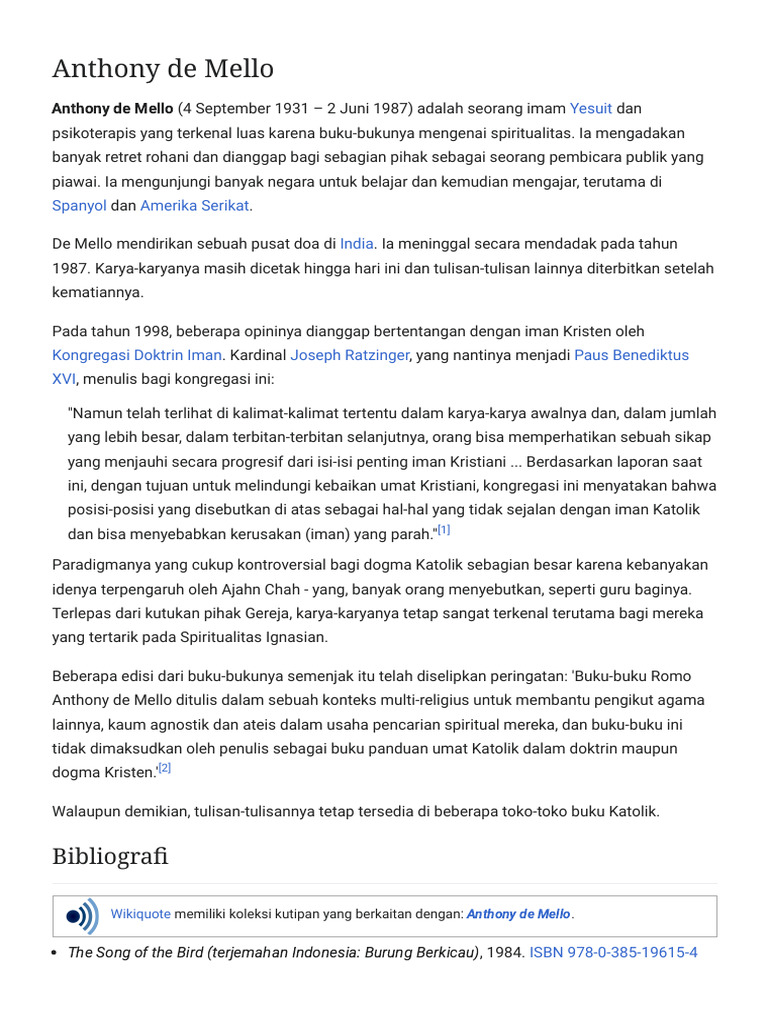 Anthony de Mello - Wikipedia Bahasa Indonesia, Ensiklopedia Bebas | PDF