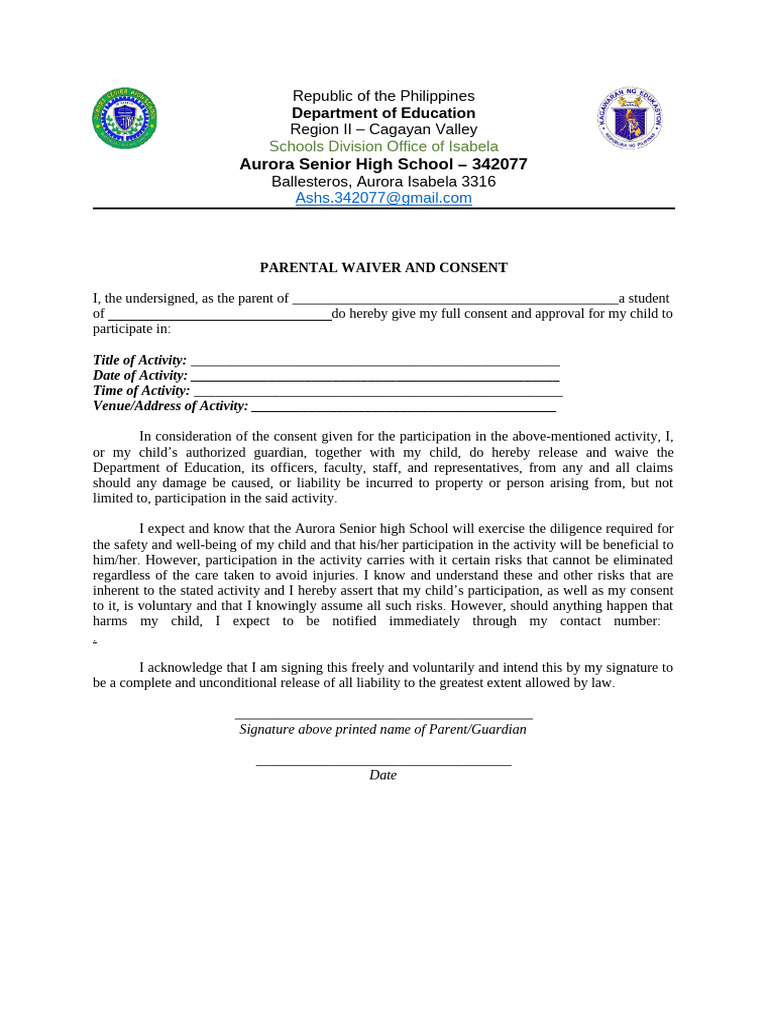 Parental Consent and Waiver | PDF