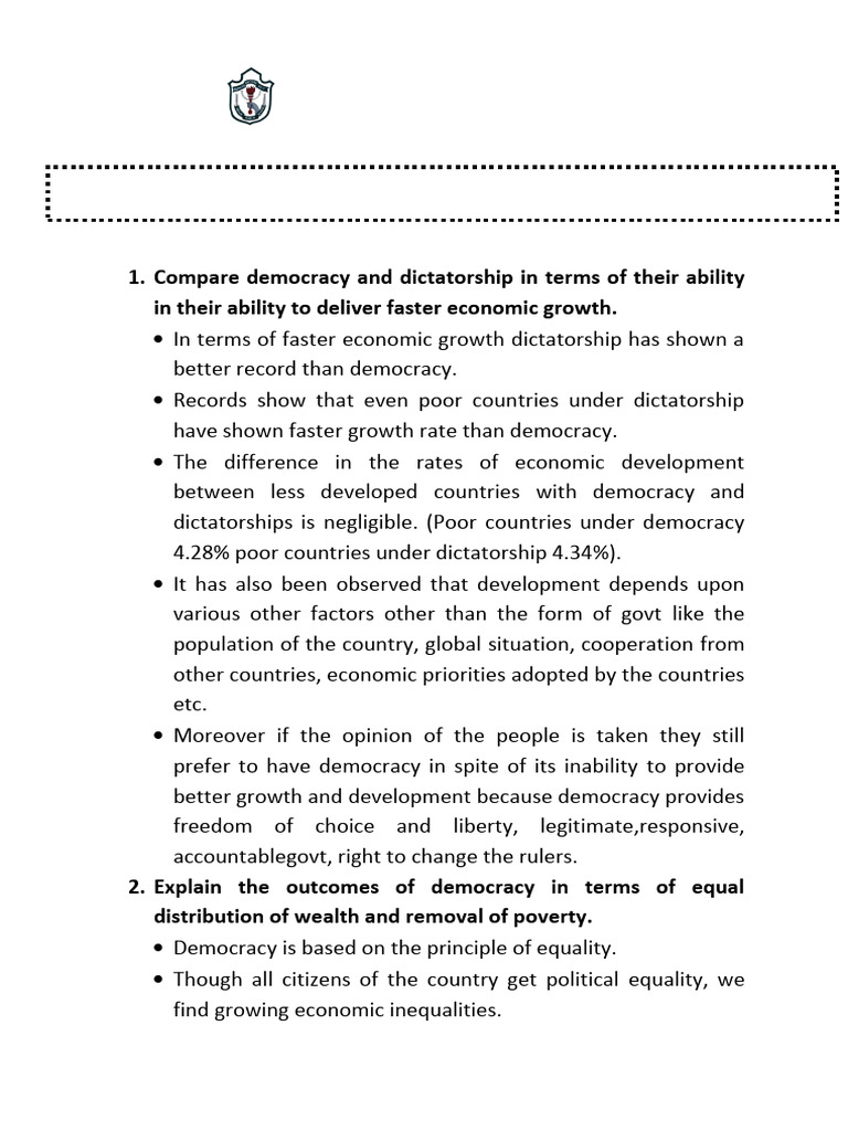 Outcomes of Democracy Notes | PDF