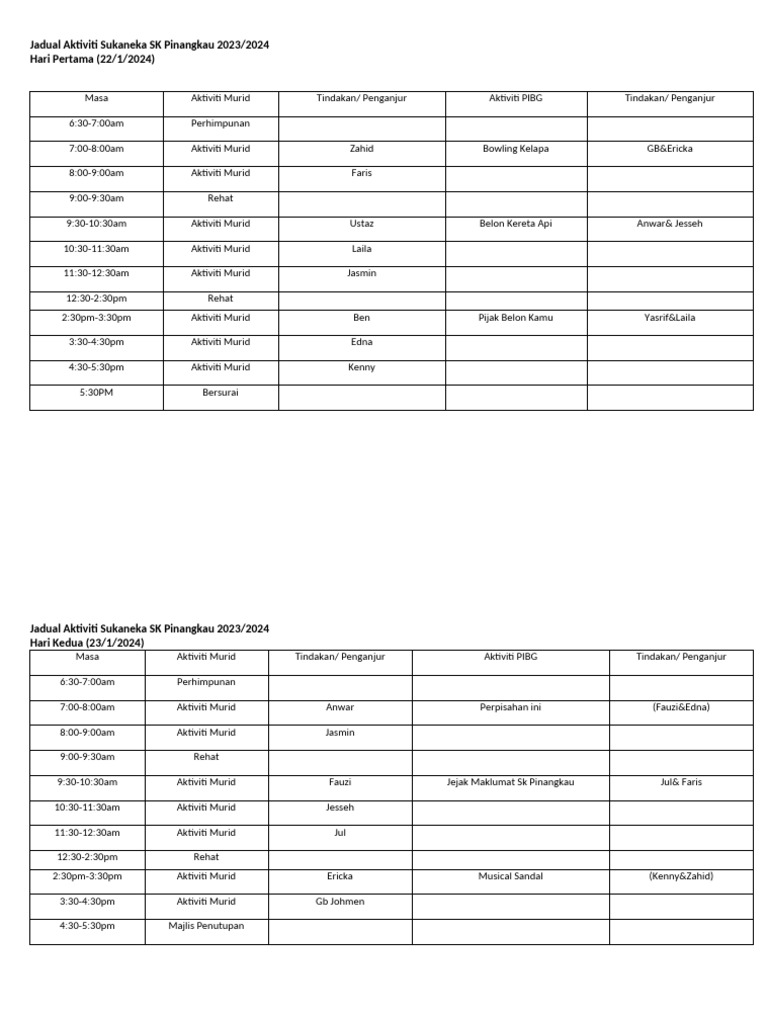Jadual Aktiviti Sukaneka | PDF