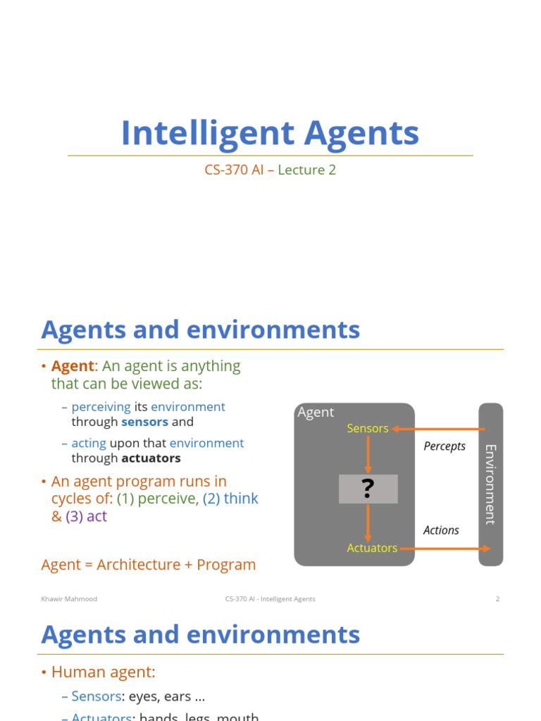 Lec02 - Intelligent Agents | PDF