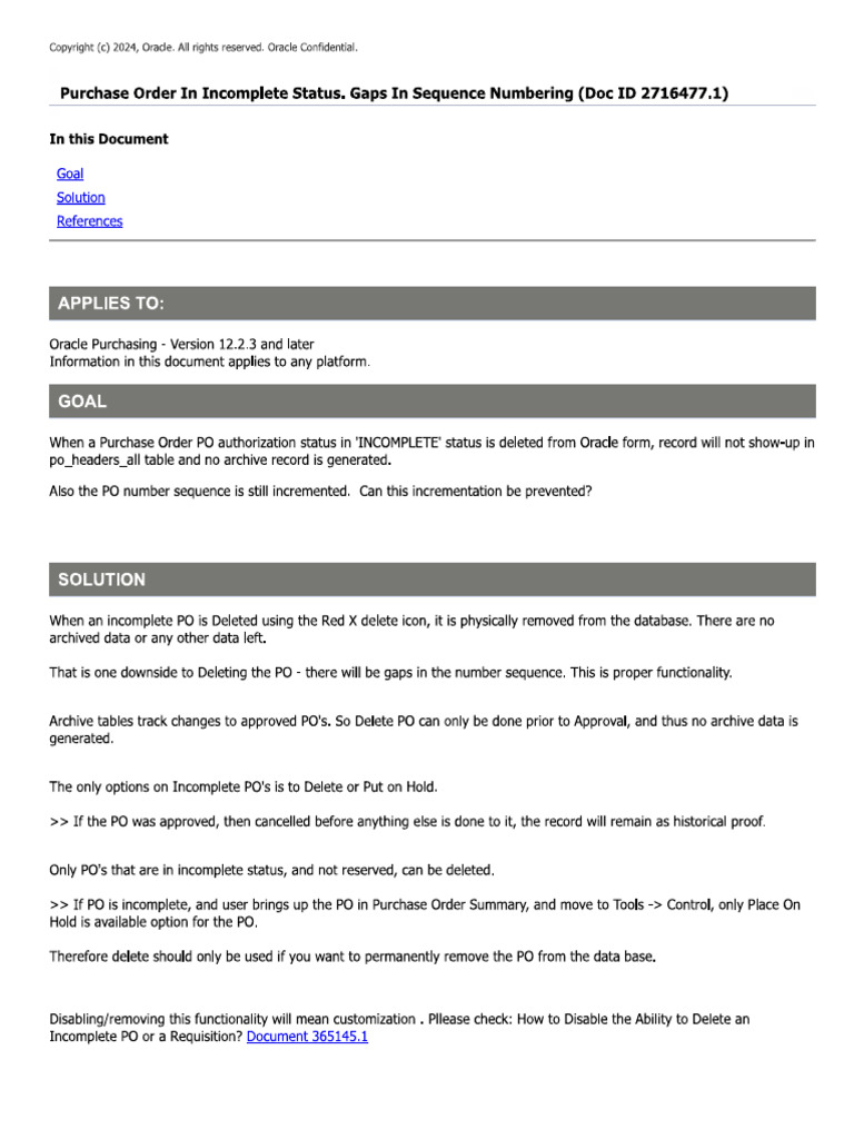 Purchase Order In Incomplete Status Gaps In Sequence Numbering (Doc ID ...