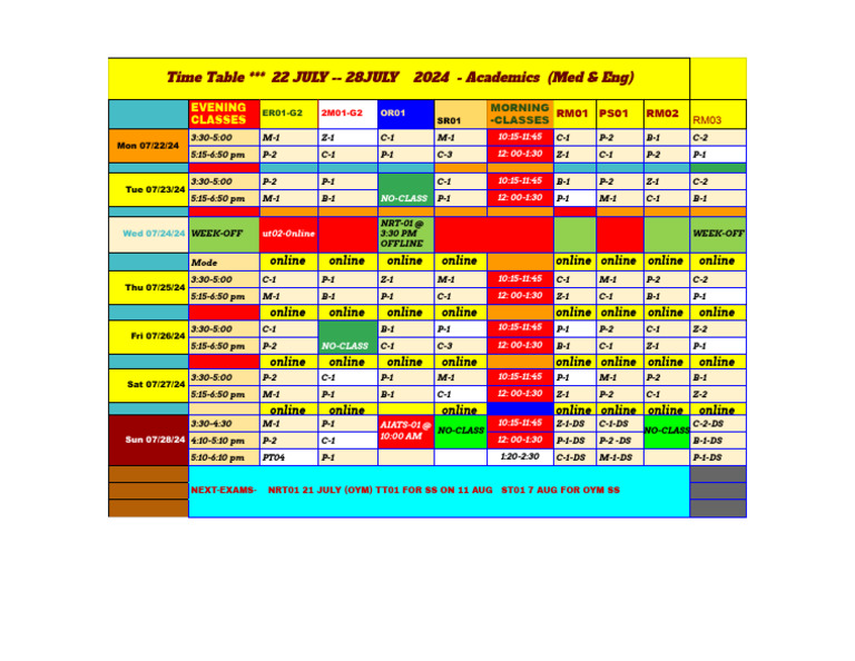 22-07-2024 Time Table 1 | PDF