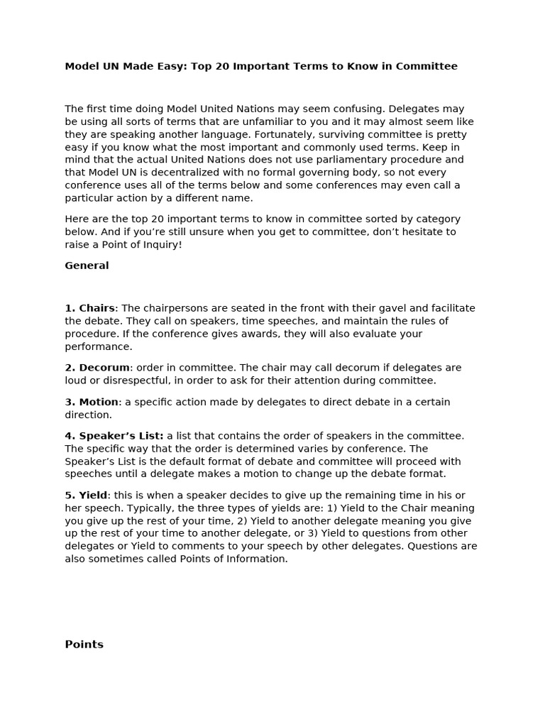 Top 20 MUN Words | PDF | Committee | Career & Growth