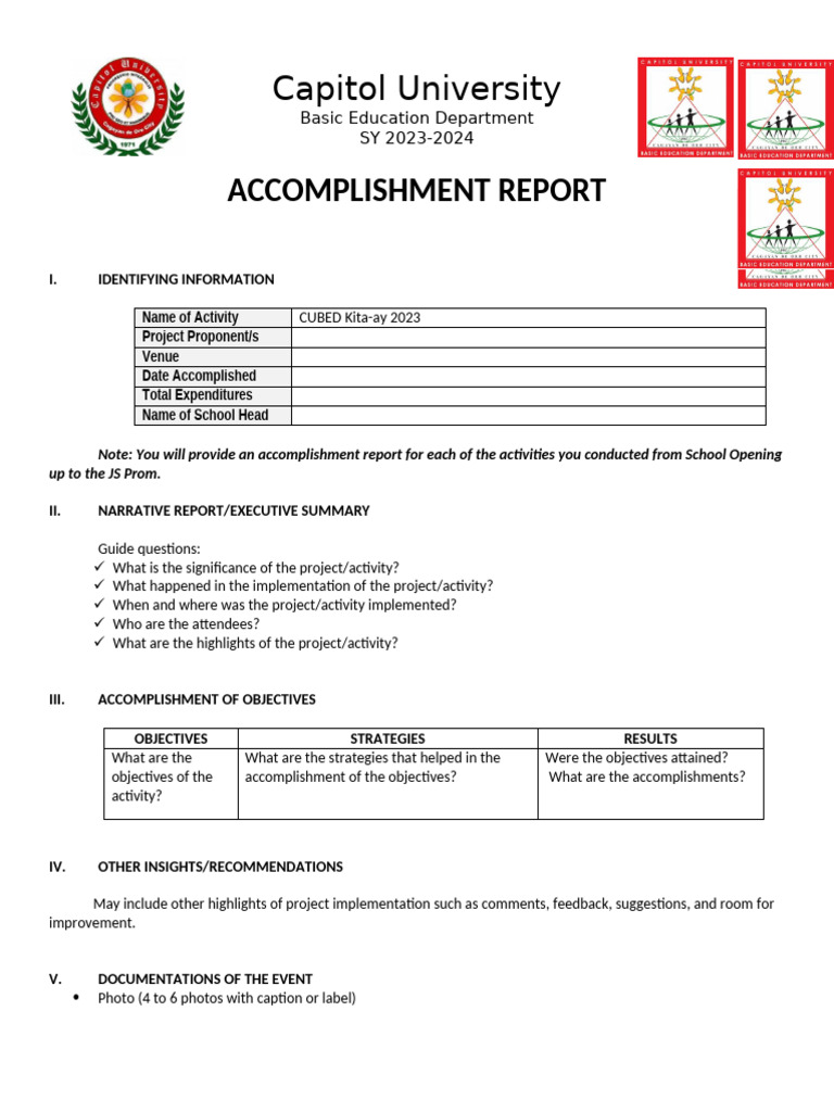 Accomplishment Report Template | PDF | Social Science | Art
