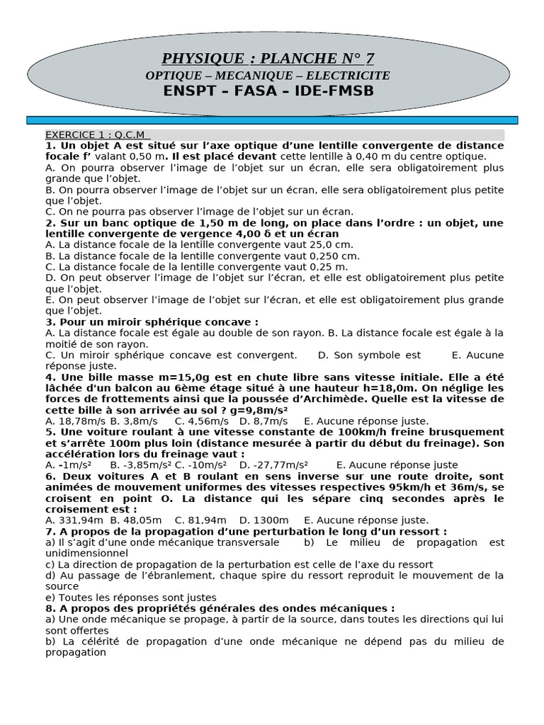 TD 7 PREPA Best PHYSIQUE | PDF