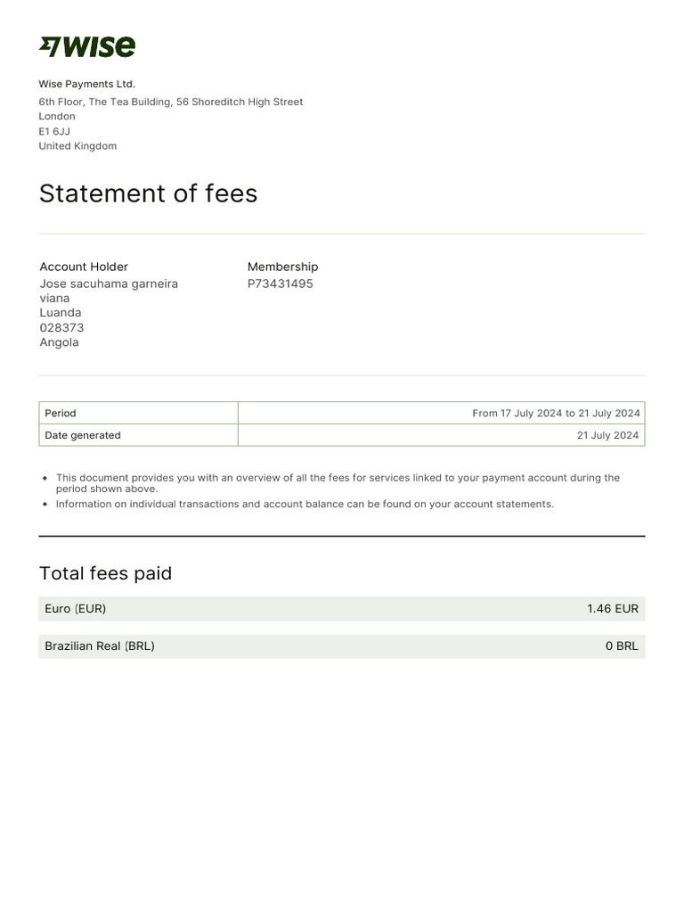 Statement of Fees 55915685 2024 07 18 2024 07 21 | PDF