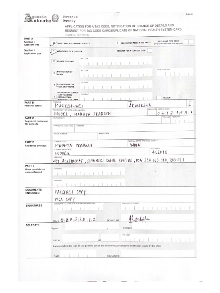 Codice Fiscale Form | PDF