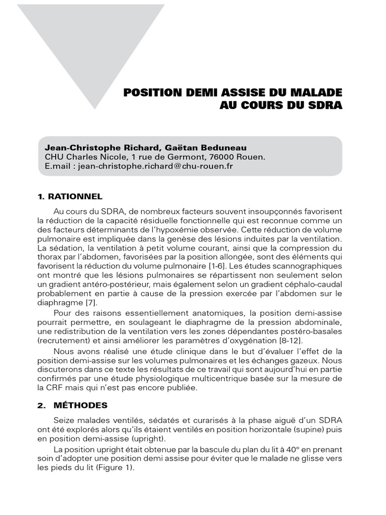 Position Demi Assise Du Malade Au Cours Du SDRA | PDF