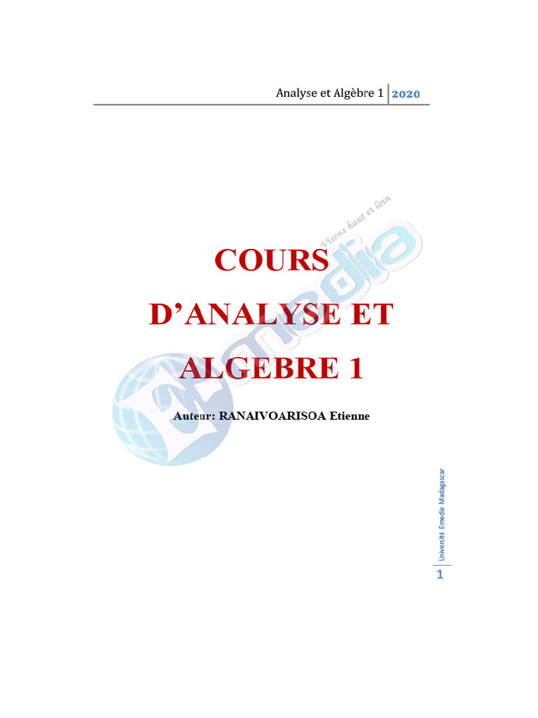 Analyse Et Algèbre - Cours - FR - Part - 1 | PDF