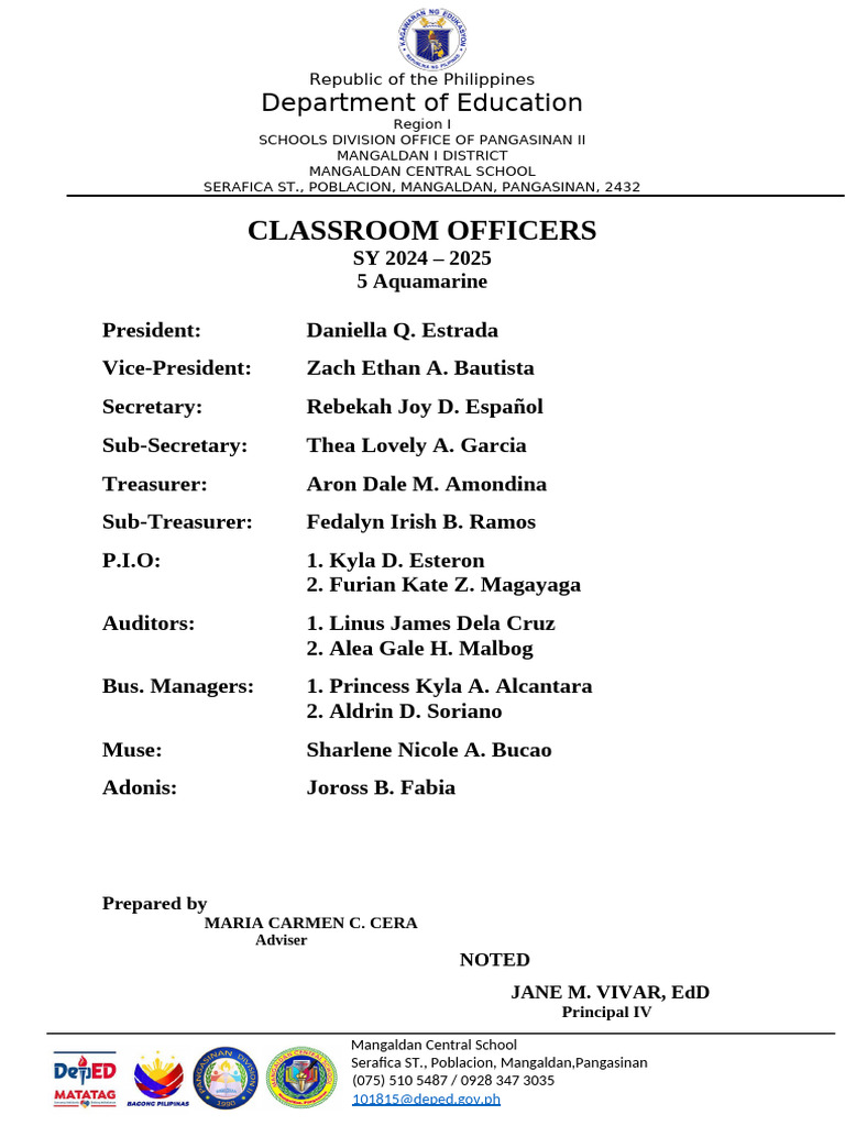 Aqua - Classroom & PTA Officers | PDF
