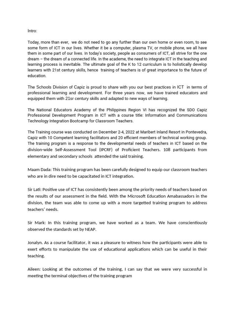 Script Video Production ICT | PDF | Educational Technology | Career & Growth