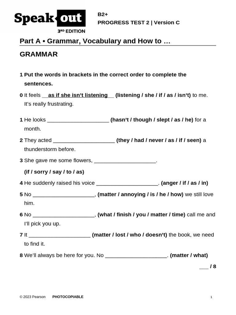 SO3 B2+ Progress Test 2C | PDF