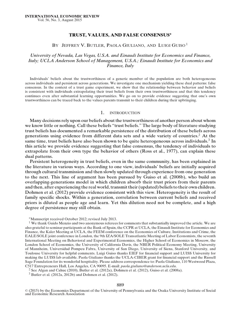 Butlet Et Al 2015 - TRUST, VALUES, AND FALSE CONSENSUS | PDF
