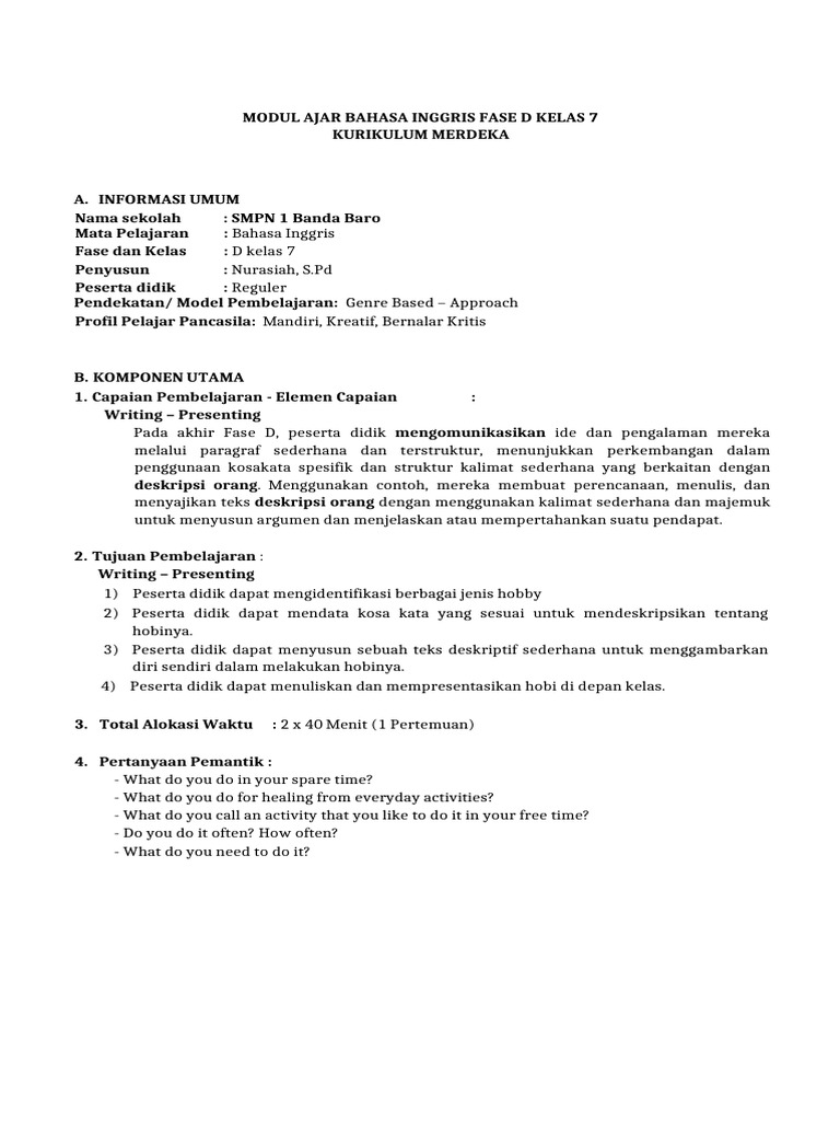 Modul Ajar English Nurasiah Revisi Pdf