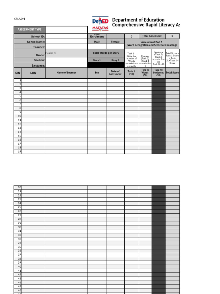 CRLA2 Grade3Scoresheet v1 | PDF