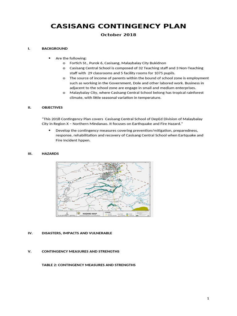 Sample Ccs Contingency Plan Malaybalay City | PDF