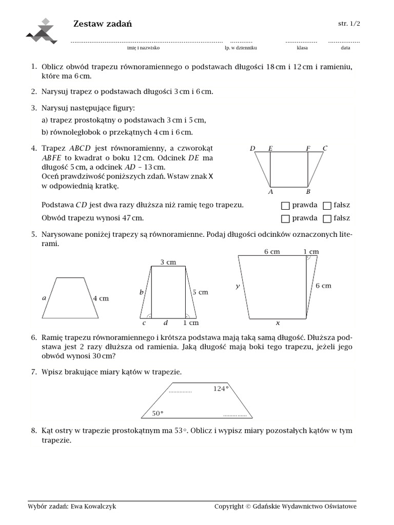 Trapezy - Karta Pracy | PDF