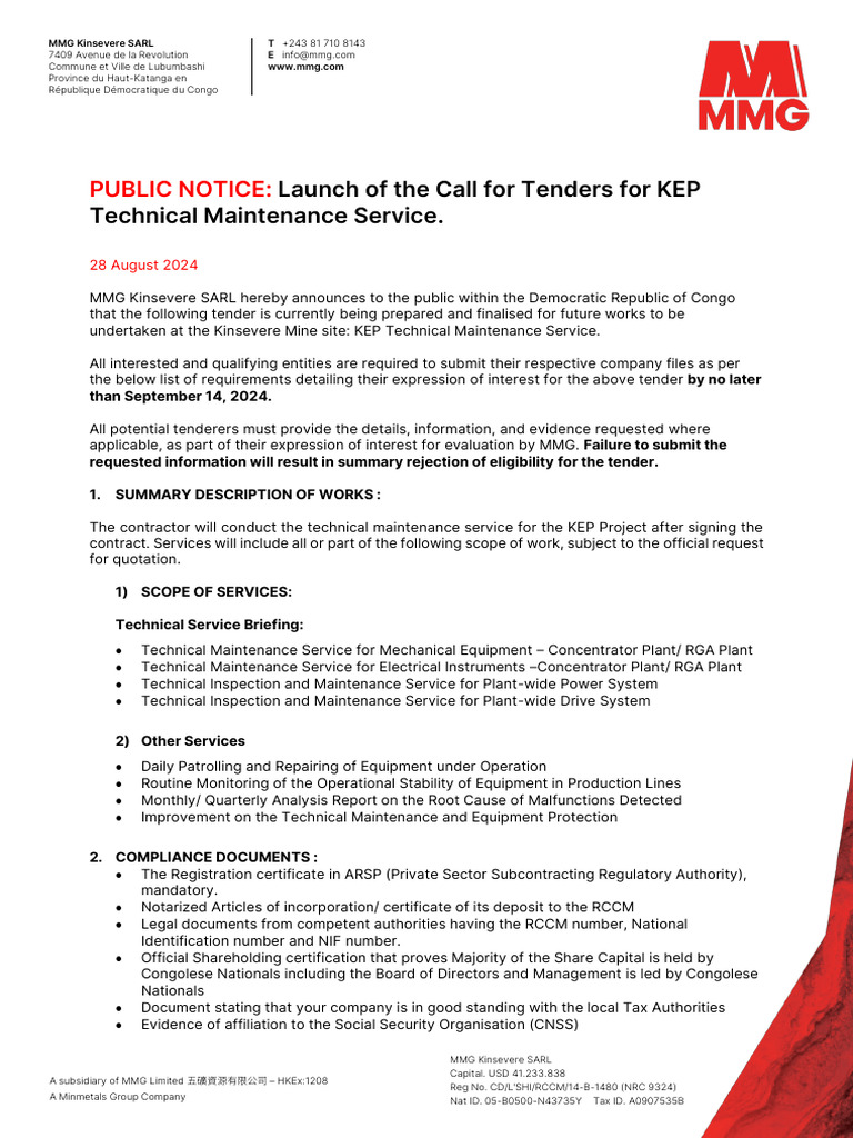 KEP Technical Maintenance Tender Notice | PDF | Business | Business